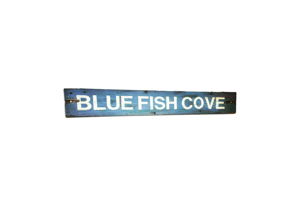 Blue Fish Cove Reclaimed Wood Sign - 72" Blue Distressed Sign - Etsy
