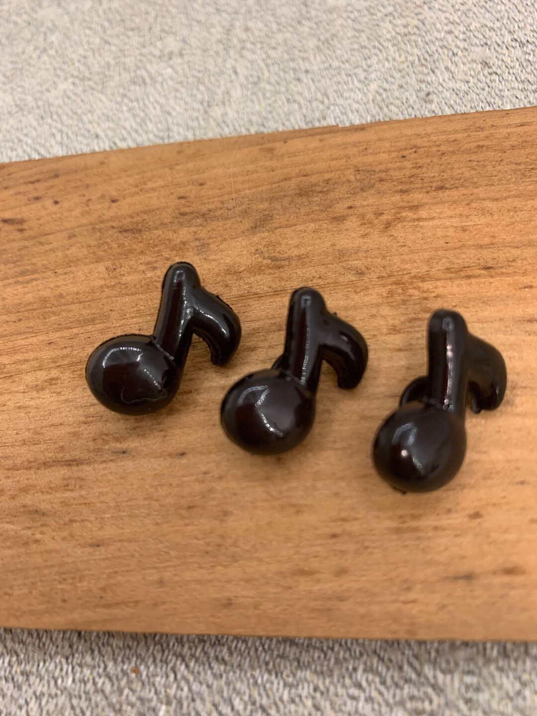 Three Medium Size Black Plastic Musical Note Buttons - Self Shanks ...