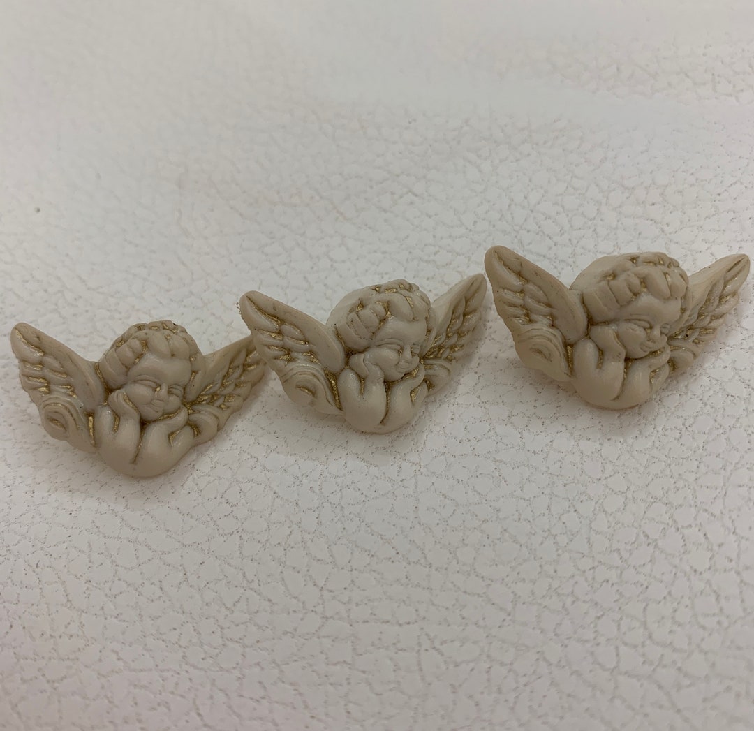Four Plastic Angel Buttons Antique White Soft Gold Accents Self Shank ...