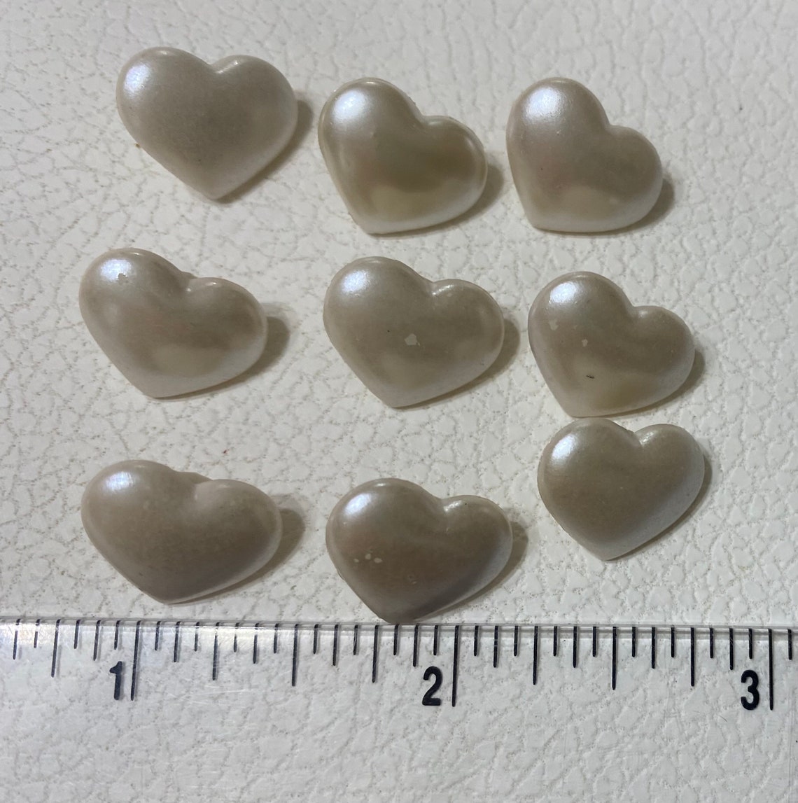 Nine Small Plastic Champagne Colored Heart Buttons With Pearlescent ...