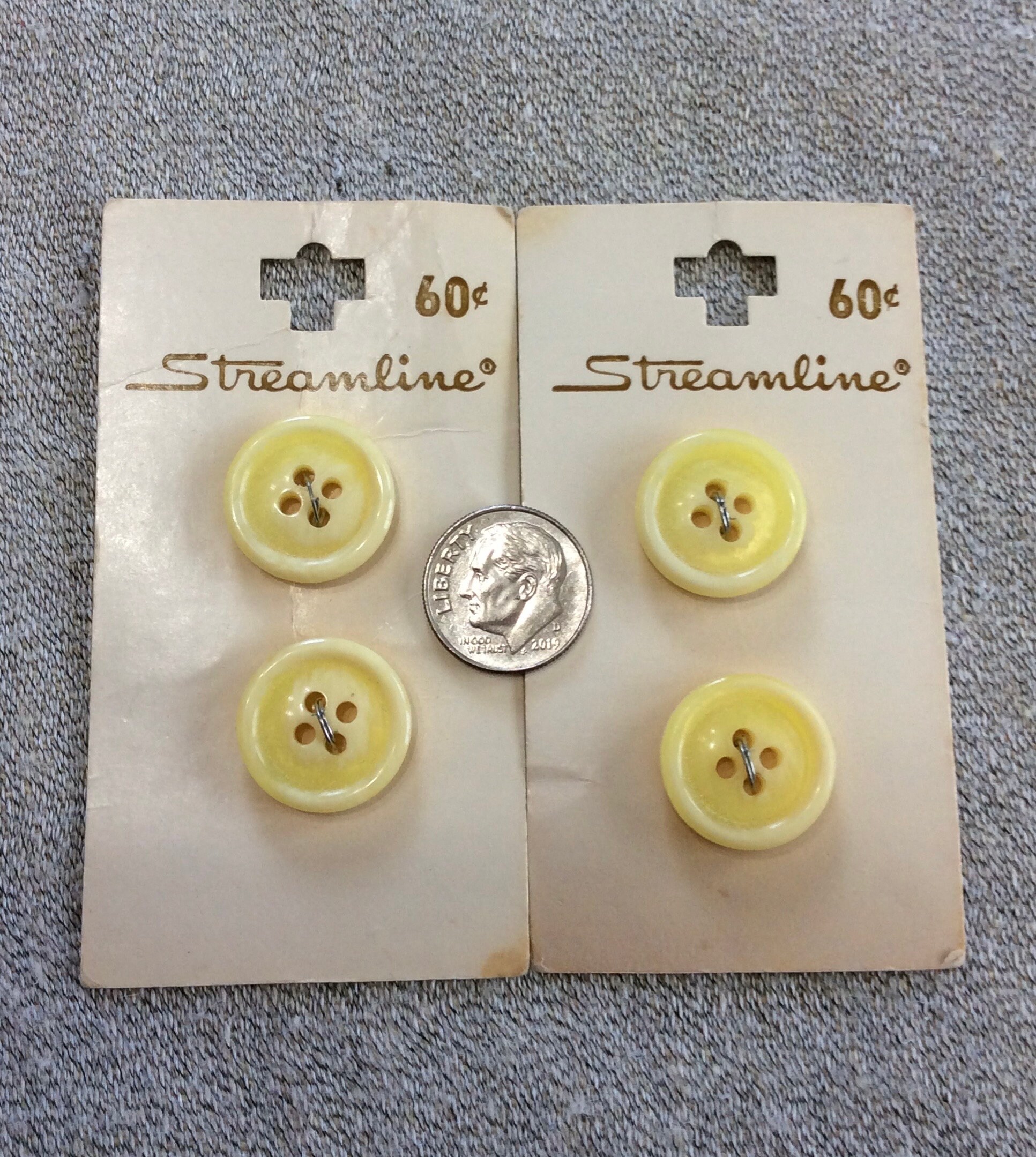 Set of Four Soft Butter Yellow Round Plastic Buttons on Original ...