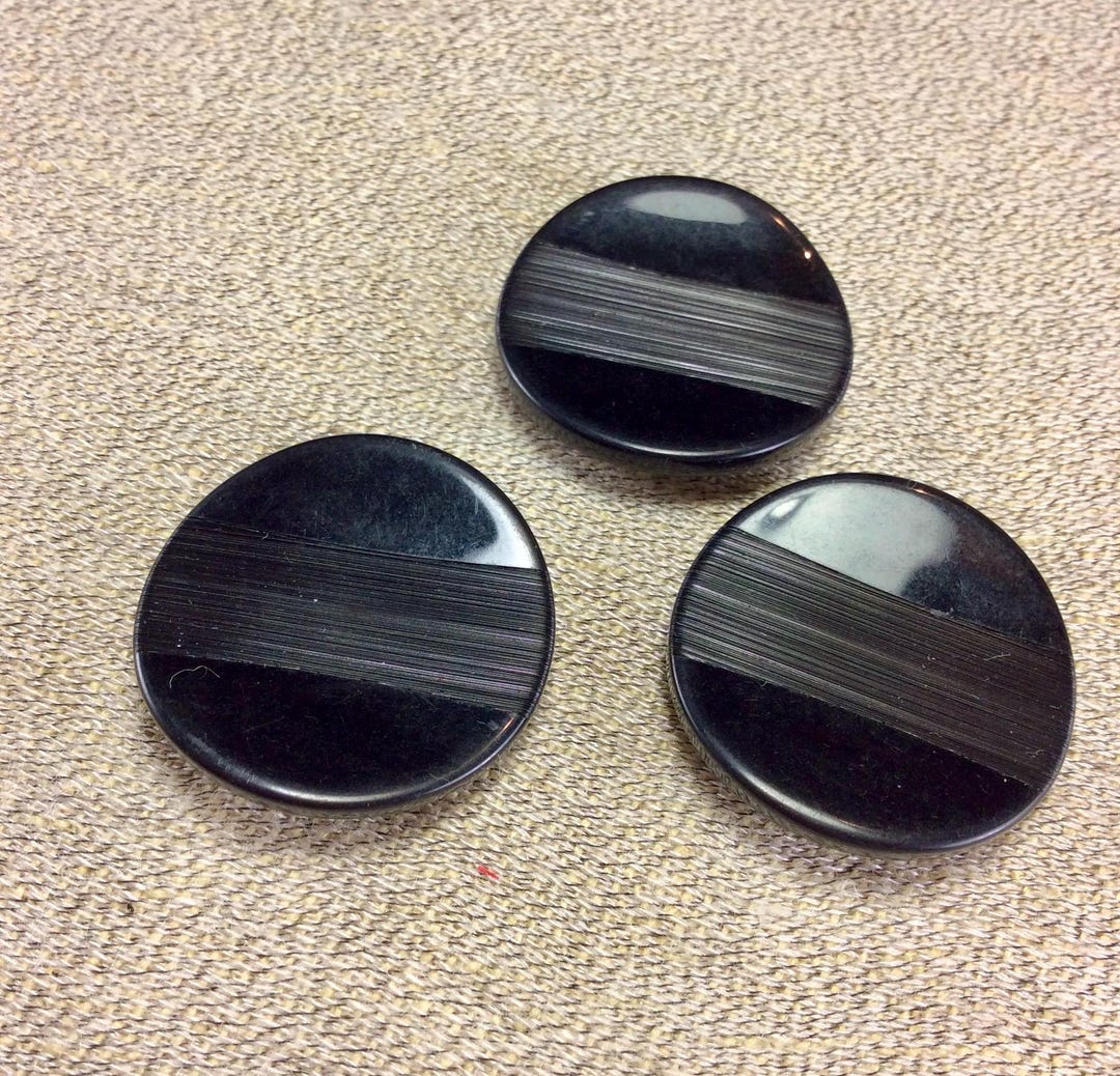 Three Large Black Vintage Plastic Buttons With Textured Stripes B1588 ...