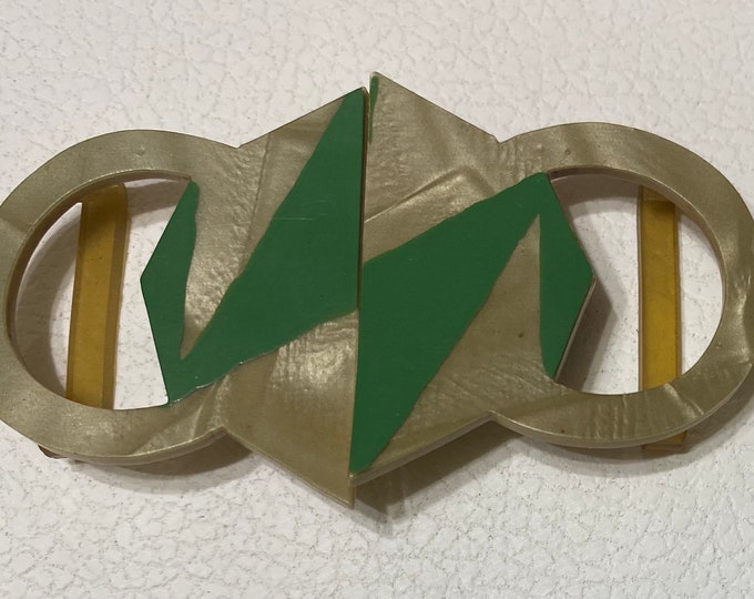 Vintage Art Deco Atomic Plastic Two Piece Green and Gray Buckle BU009 ...