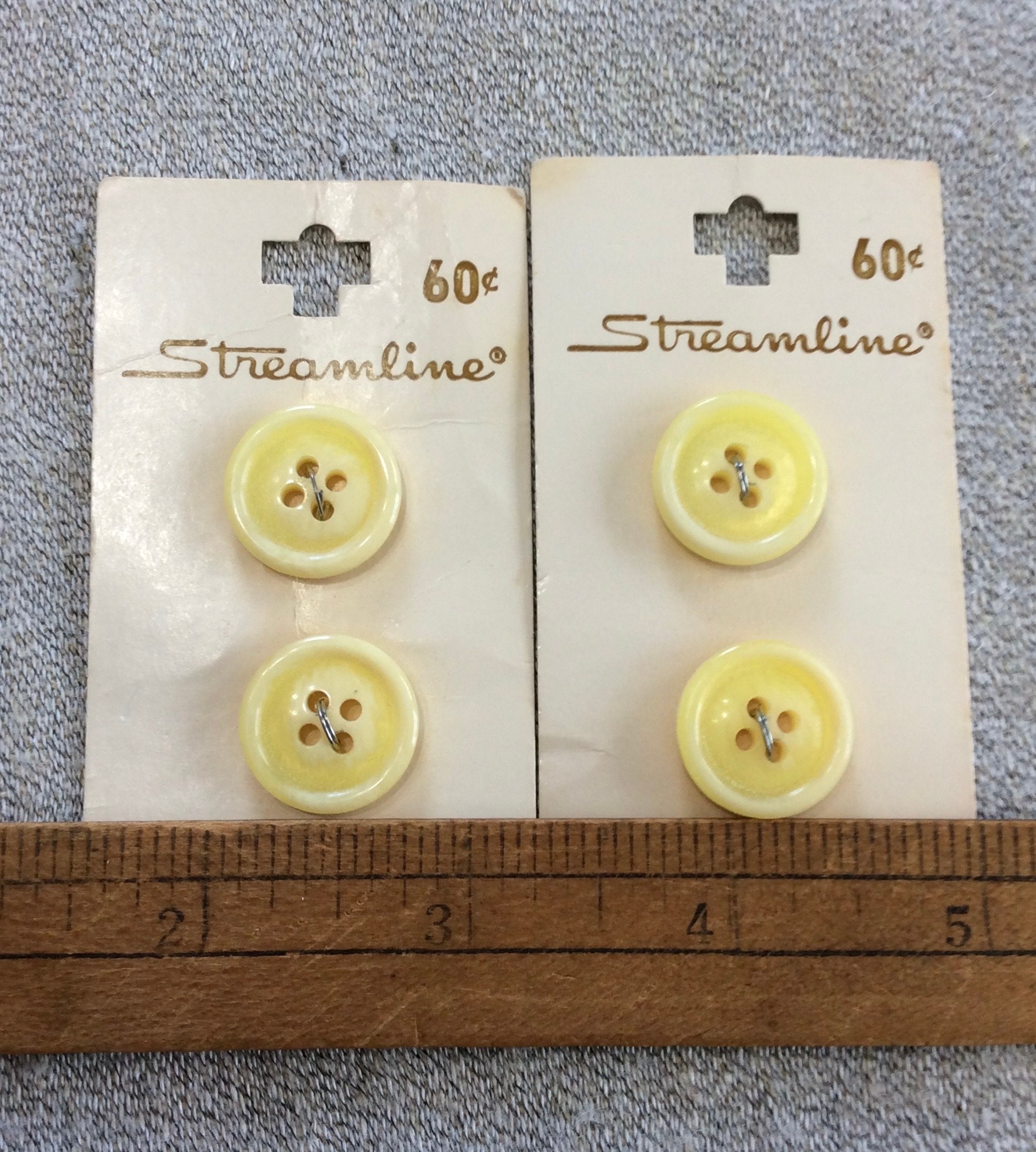 Set of Four Soft Butter Yellow Round Plastic Buttons on Original ...