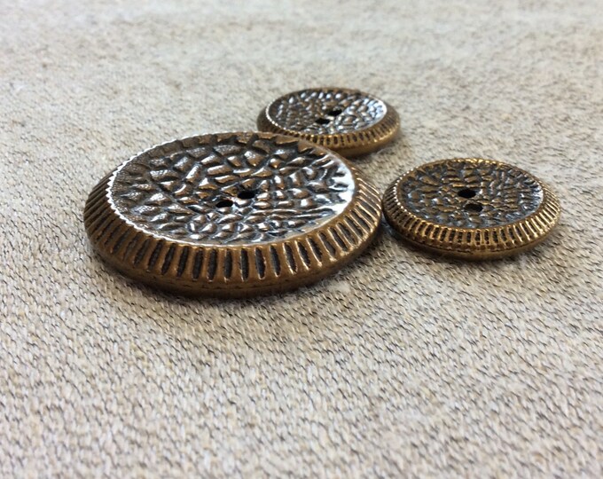 Three Round Pebble Textured Antique Brass Tone Sew Through Buttons ...