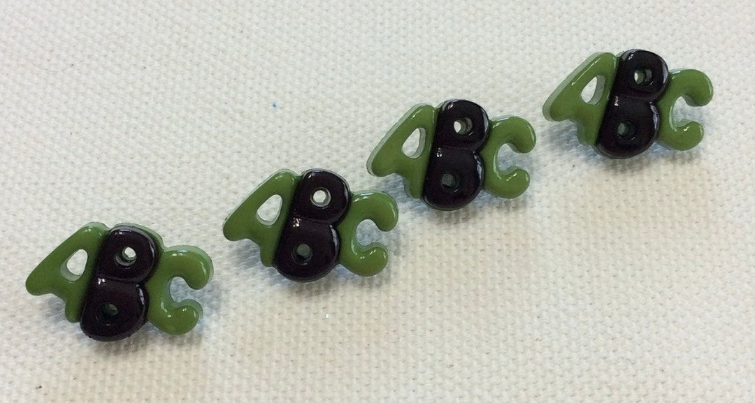 Four Green and Black Plastic ABC Buttons - Shank Buttons BT1159 - Etsy