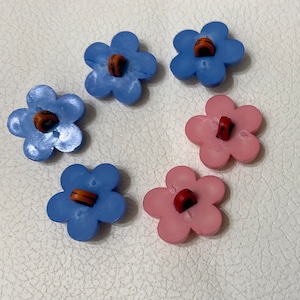 Set of Six Pink and Blue Flower Buttons With Smiley Face Centers ...