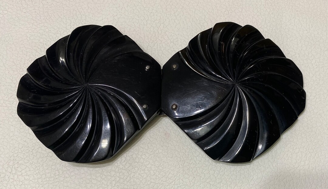 Vintage Large Black Plastic Two Piece Buckle BU012 - Etsy