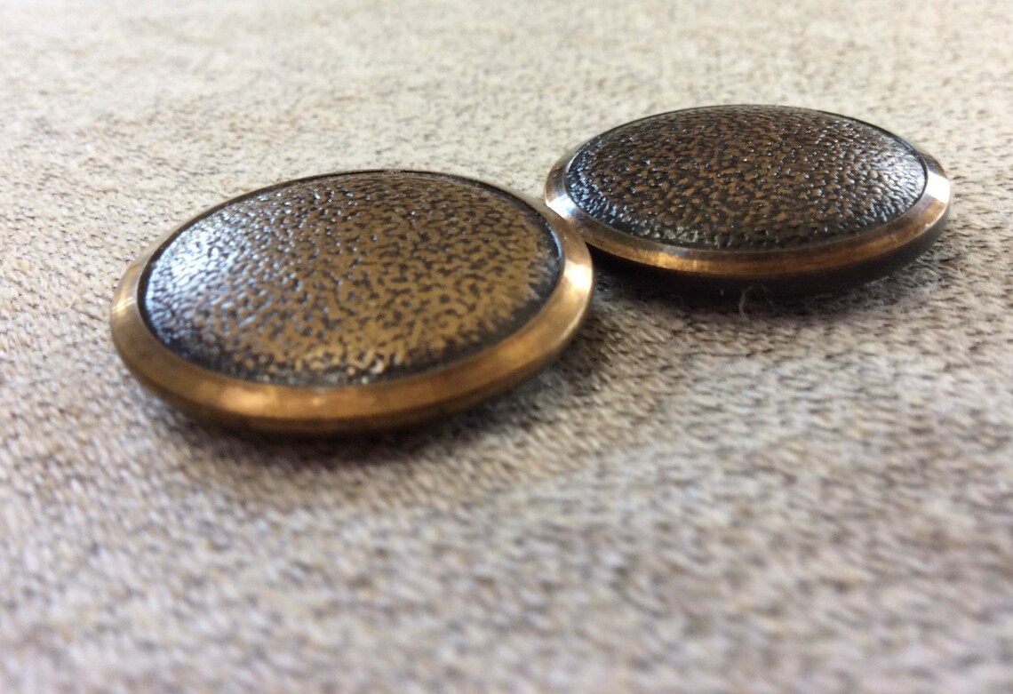 Two Large Hollow Brass Tone Textured Vintage Metal Buttons - Self ...