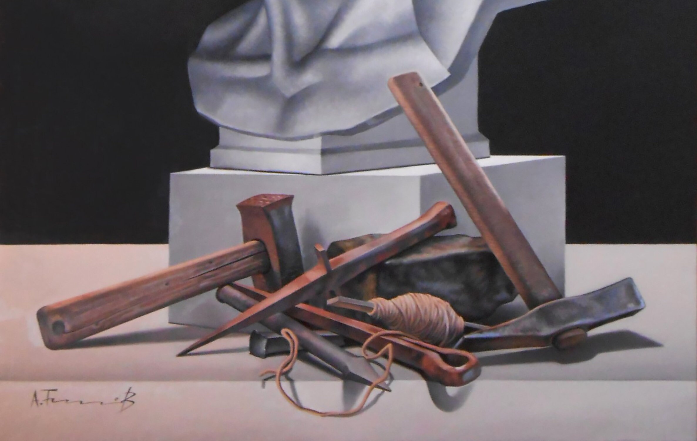 Large Original Oil Painting, Still Life With Michelangelo's David, 24 ...