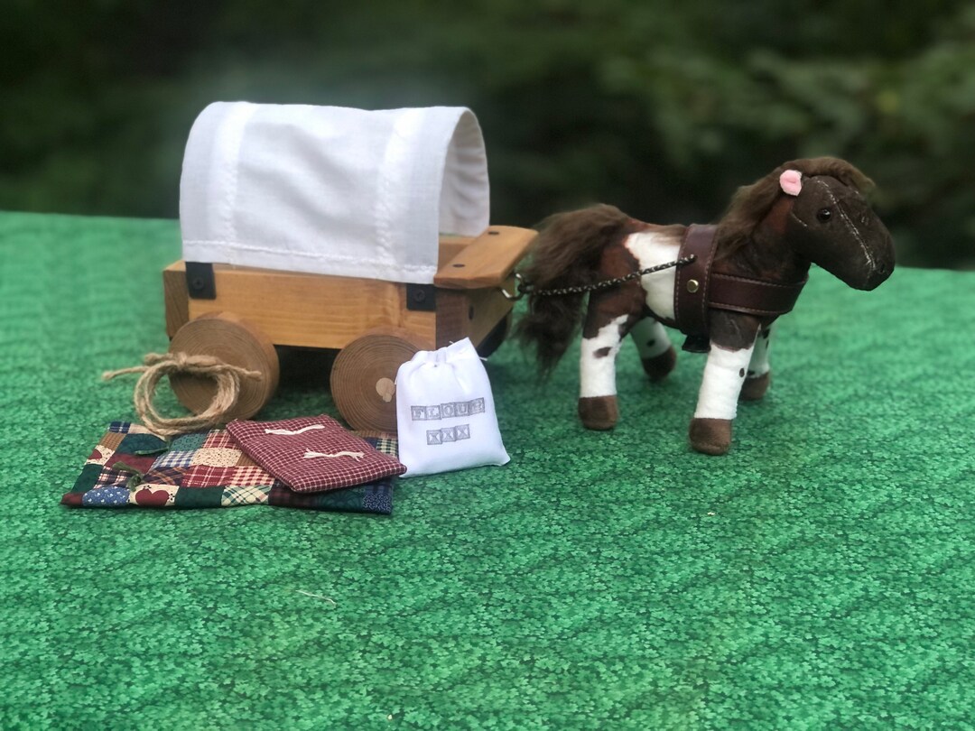 Toy Pine Wood Covered Wagon With Horse - Etsy