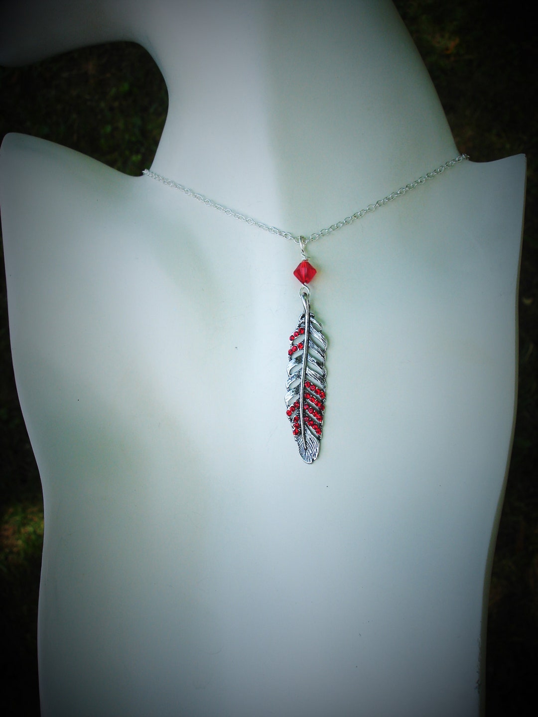 Red Feather Necklace, Gift Ideas for Birthday, Silver Pendant - Etsy
