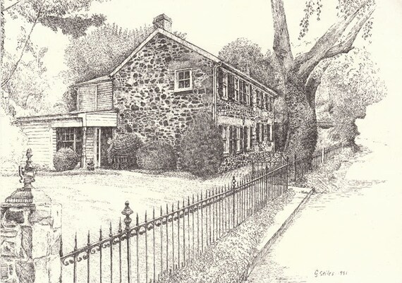 House portrait custom pen & ink drawing of your home or | Etsy