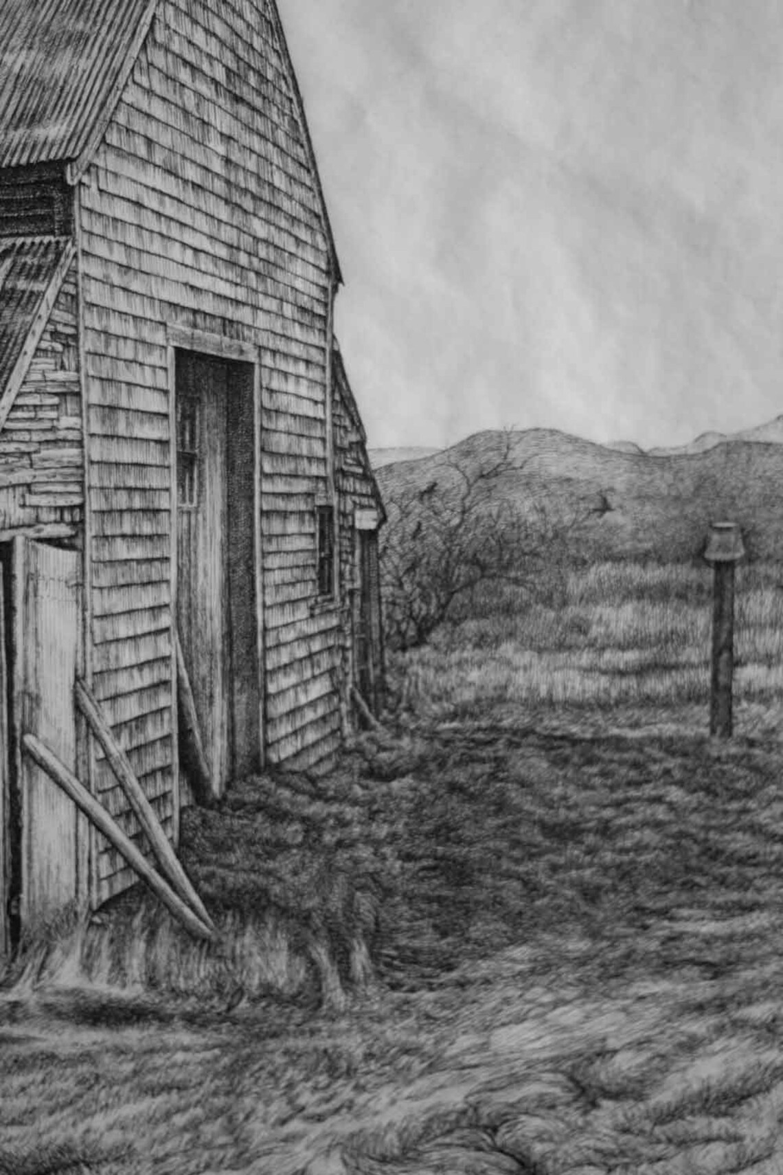 Original barn pen and ink large framed drawing Lakes Region | Etsy