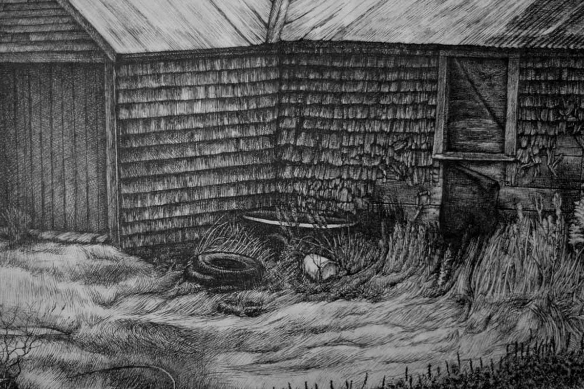 Original barn pen and ink large framed drawing Lakes Region | Etsy