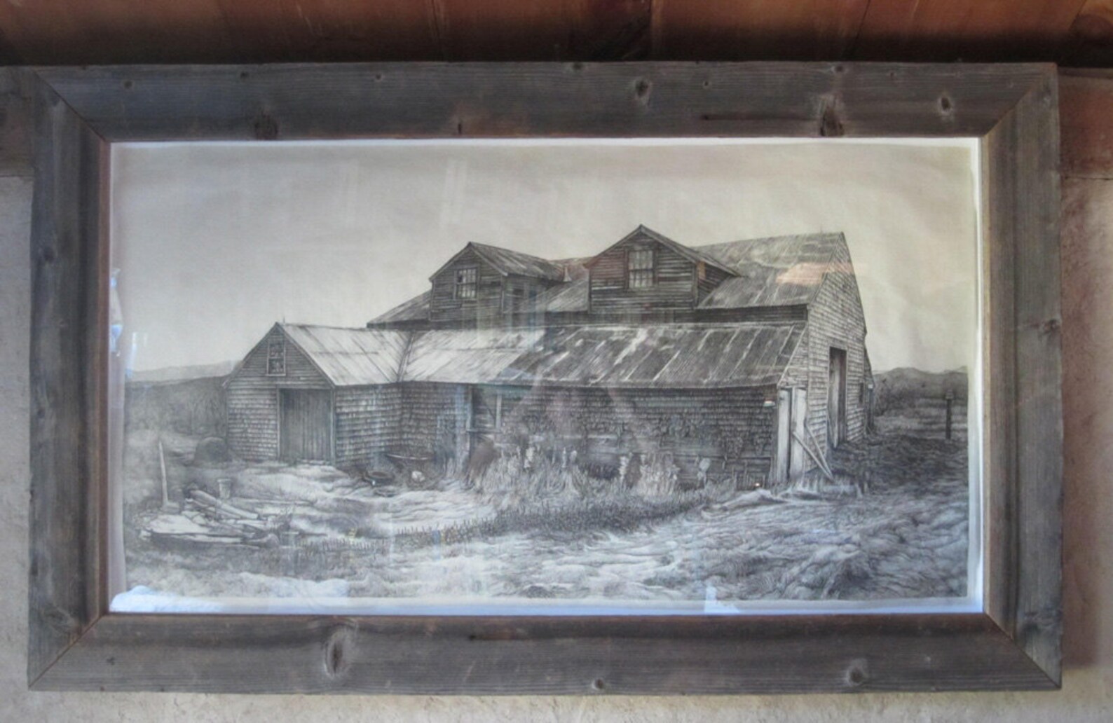 Original barn pen and ink large framed drawing Lakes Region | Etsy