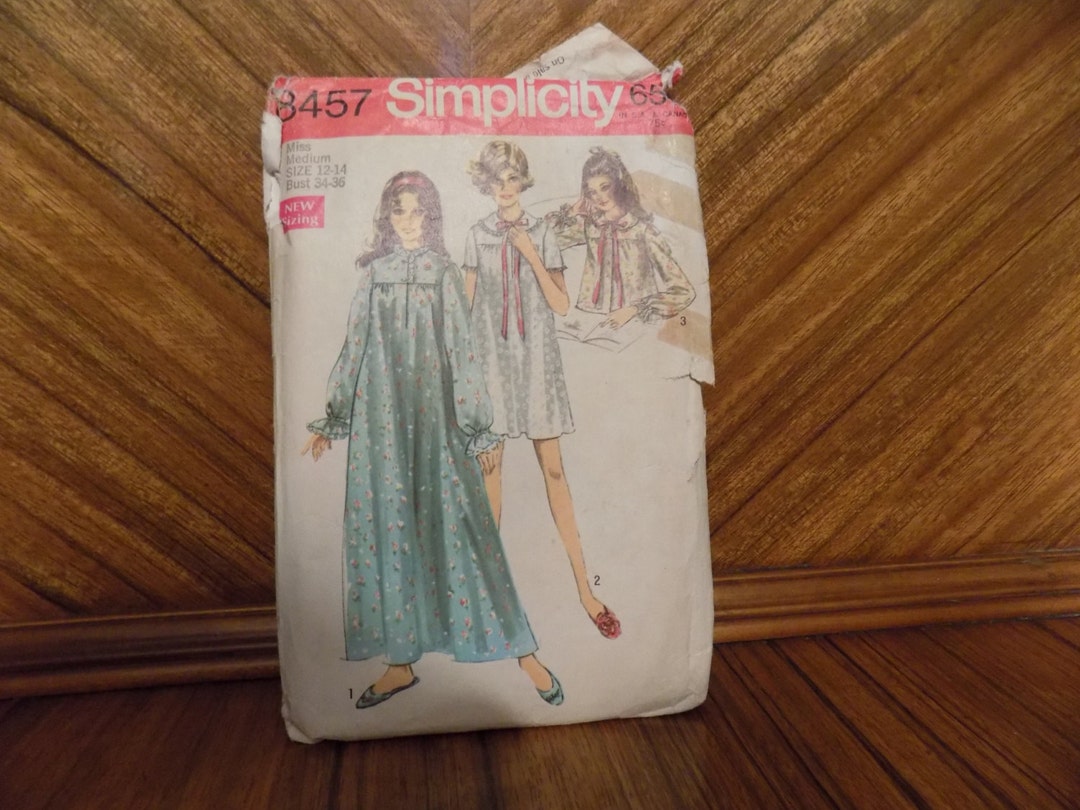 Vintage 1969 Simplicity 8457 Nightgown Bed Jacket Pattern Size 12-14 ...