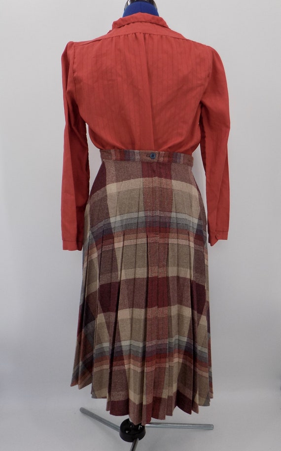 Vintage 1970s Red, Brown & Gray Plaid Wool Pleated Sk… - Gem