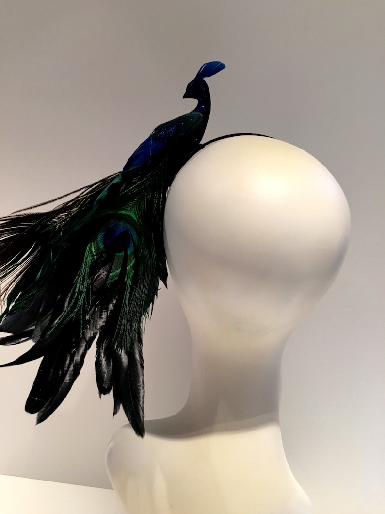 Peacock Fascinator Bird headband Mad Hatter - Etsy