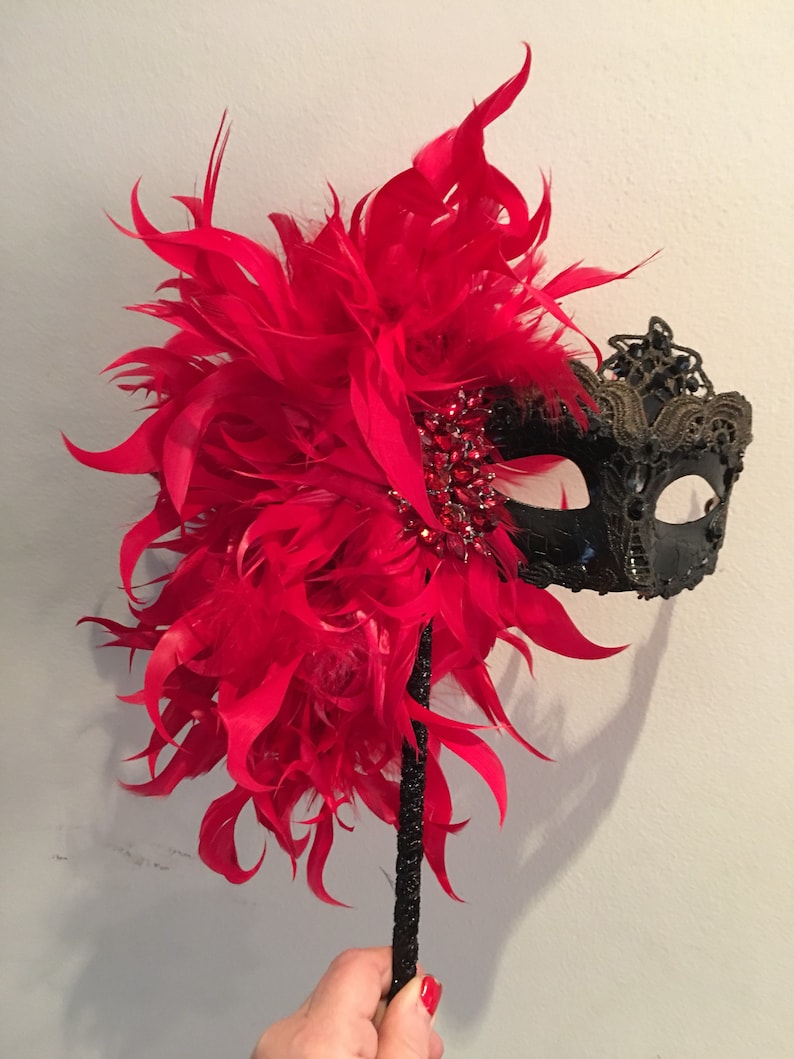 Red Masks Mask on a stick Venetian | Etsy