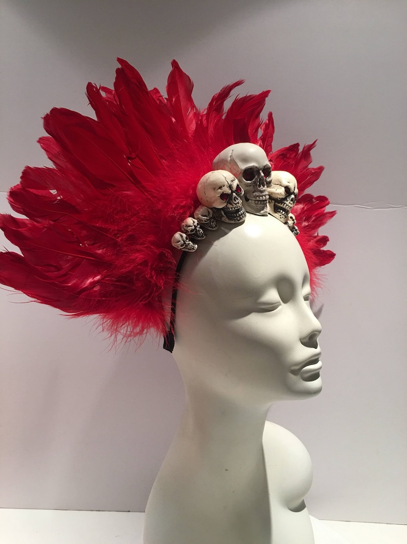 Day of the Dead Headband - Skeleton Headdress- Red Feather - Etsy