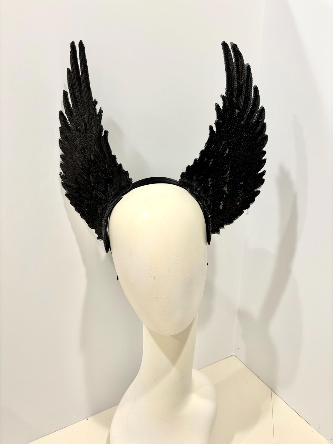 Wing Headpiece- Black Sequin Headdress - Etsy