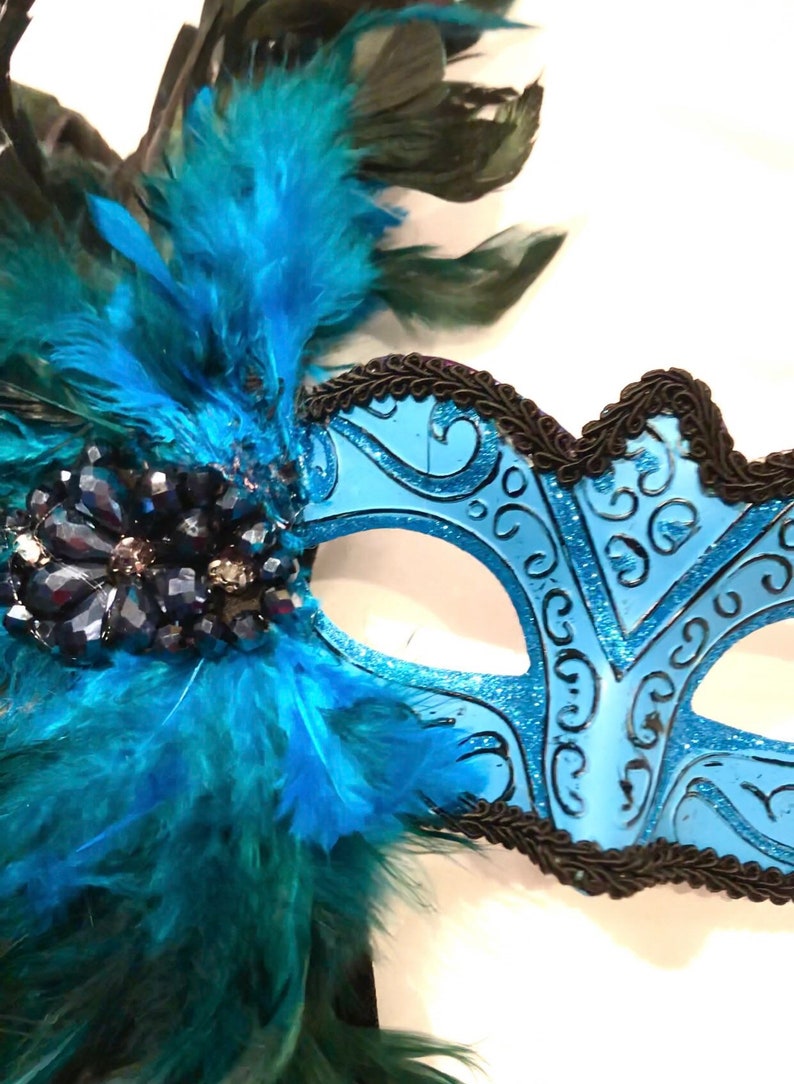 Feather Masquerade Mask turquoise Mask Mardi Gras - Etsy