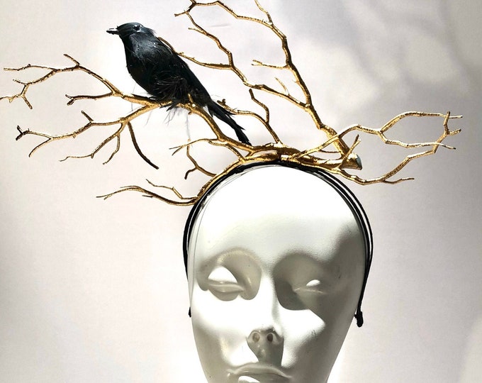 Black Fascinators Black Crow Headband Derby Gold Branch - Etsy