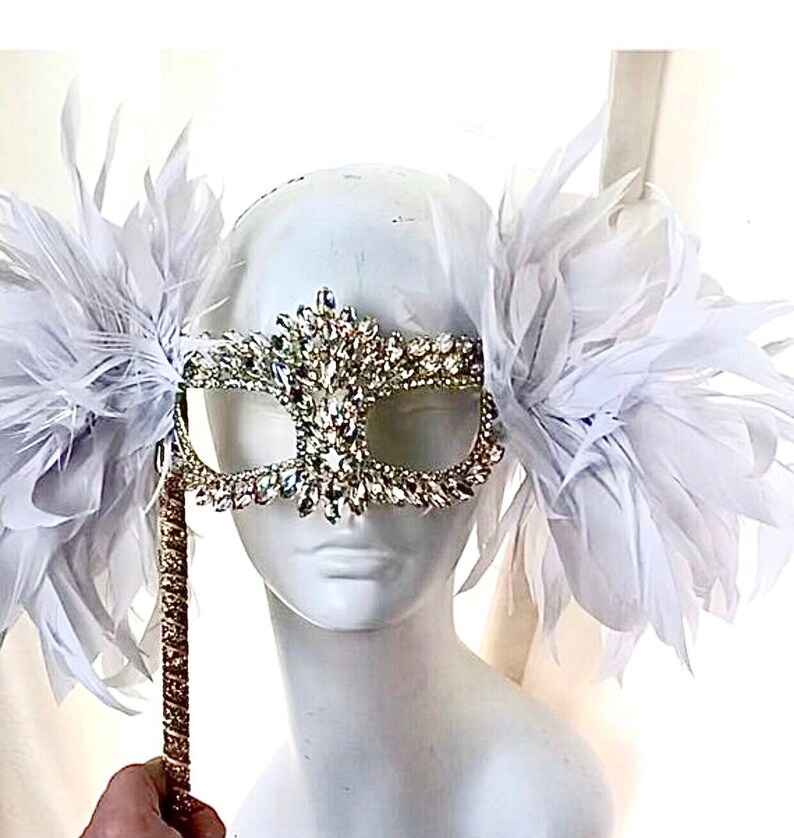 Mask on a Stick Masquerade Mask All White Party Masks for | Etsy