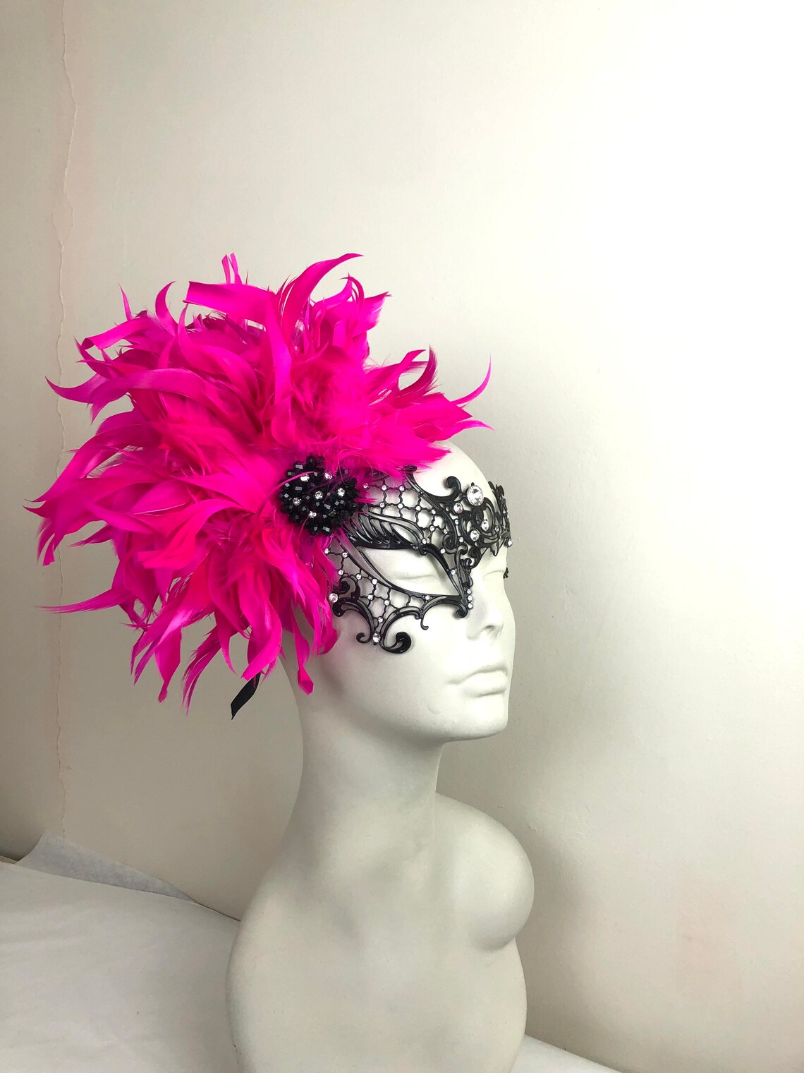 Hot Pink Masquerade Mask Feather Mask | Etsy