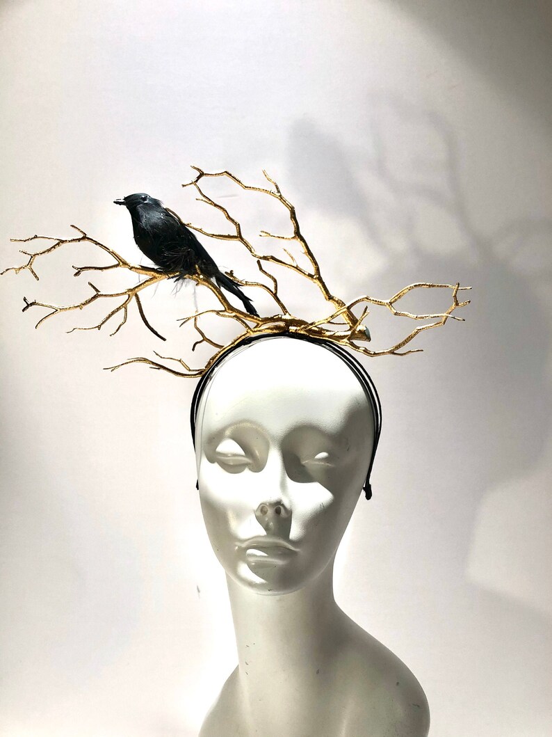 Black Fascinators Black Crow Headband Derby Gold Branch - Etsy