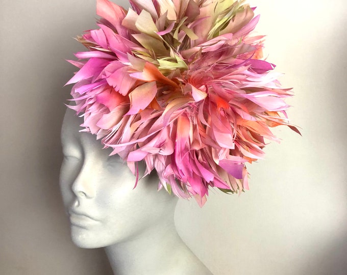 Pastel Fascinator Feather Headdress Ladies Hat With Pink, Coral, Hot ...