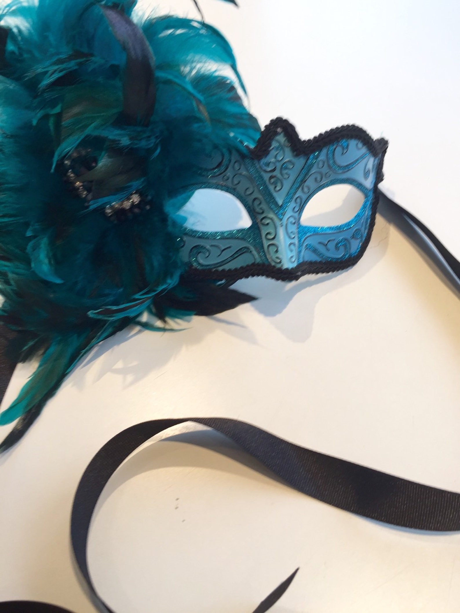 Feather Masquerade Mask Turquoise mask Mardi Gras | Etsy