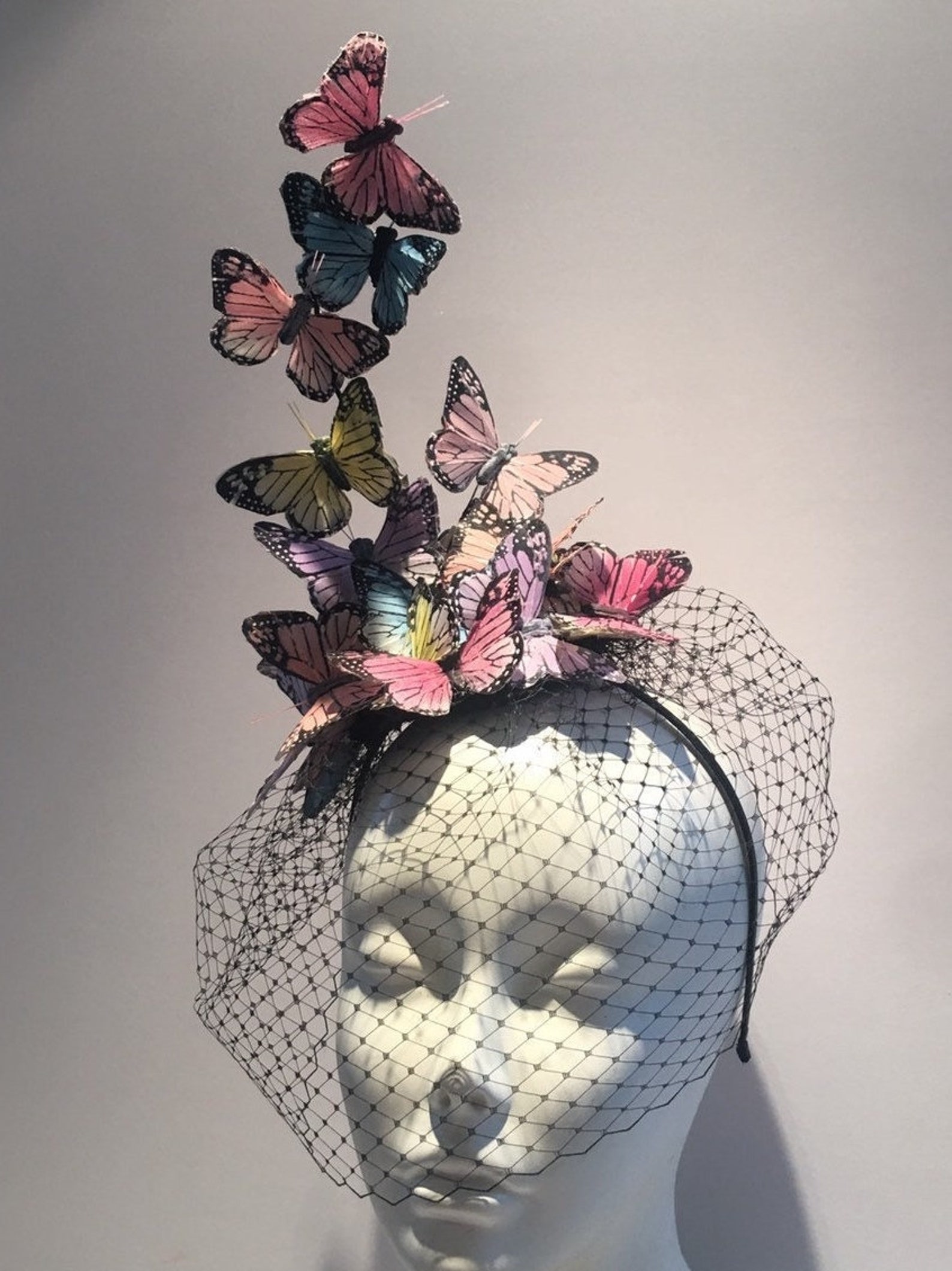 Butterfly Fascinator for Wedding veiled Hat Derby - Etsy