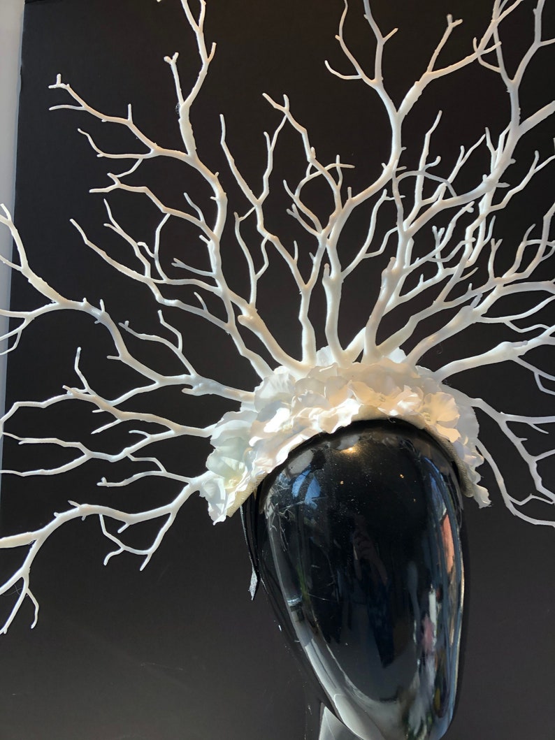White fascinator Nature Headpiece Mad Hatter Branch | Etsy
