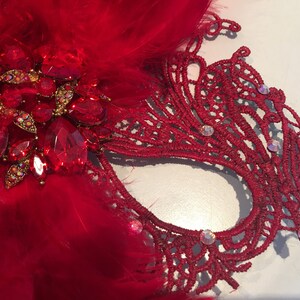 Red Masks- Lace Halloween Mask -feather Masquerade - Etsy