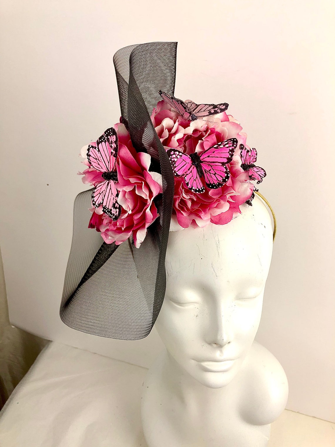 Pink Fascinator Butterfly Headpiece wedding horse Race - Etsy