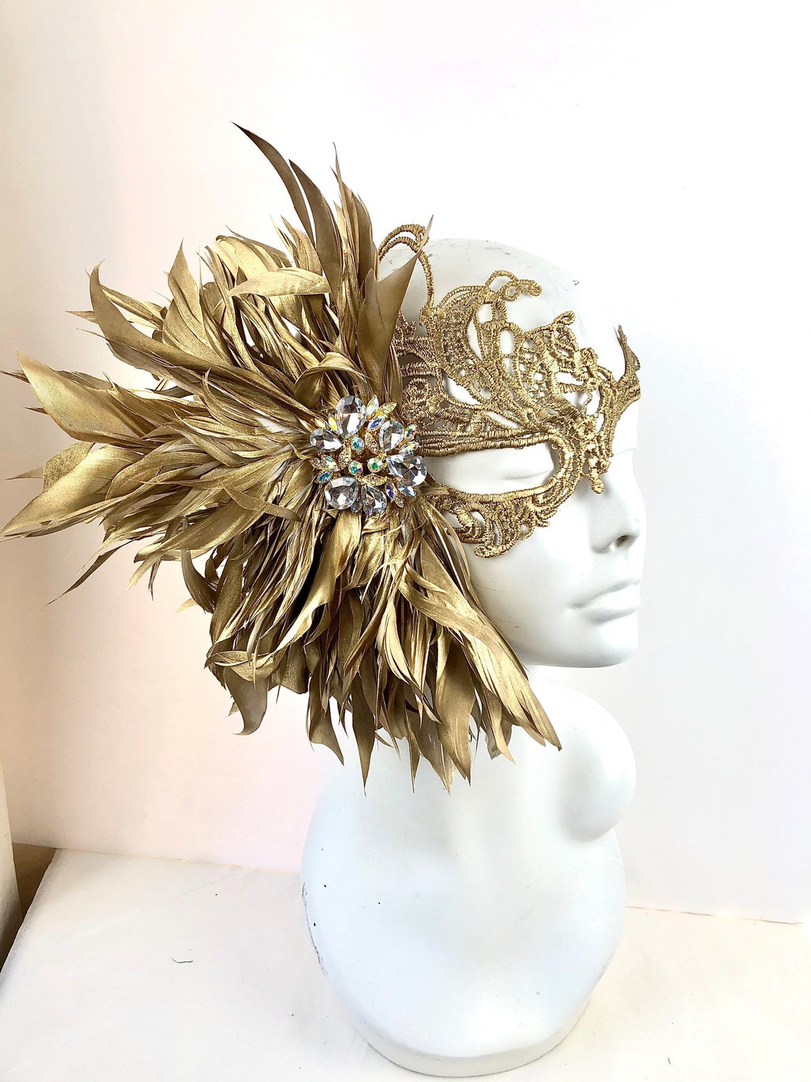 Gold Feather Mask Masquerade Mask Halloween Mardi Gras - Etsy