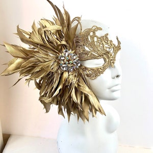 Gold Feather Mask Masquerade Mask Halloween Mardi Gras | Etsy