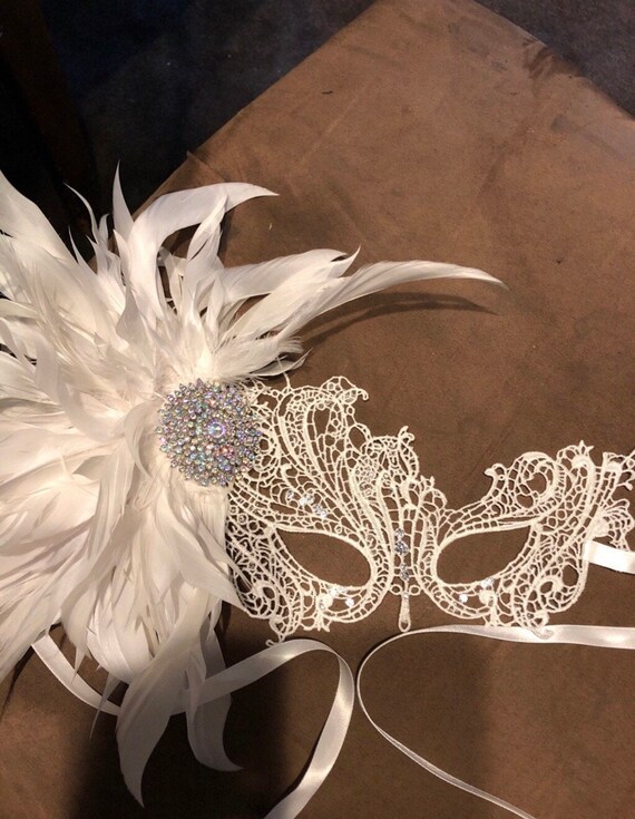 White Lace Mask masquerade Mask White Feather - Etsy