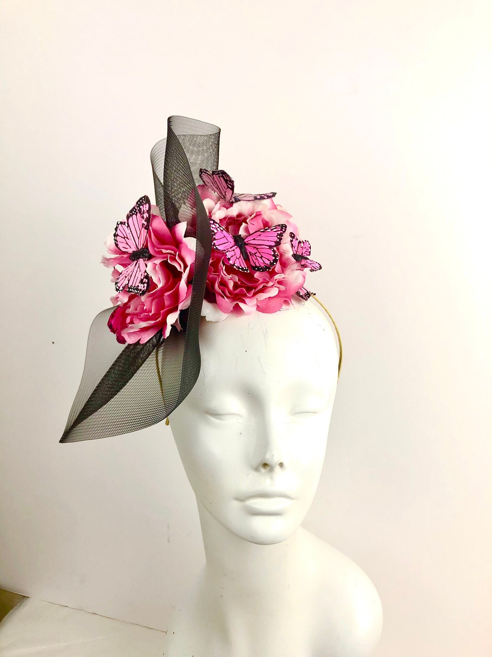 Pink Fascinator Butterfly Headpiece wedding horse Race - Etsy