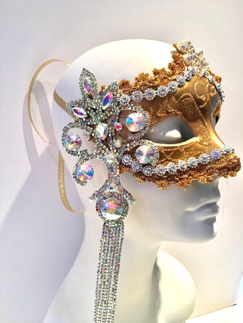 Gold Mask Rhinestone Mask Halloween Masquerade | Etsy