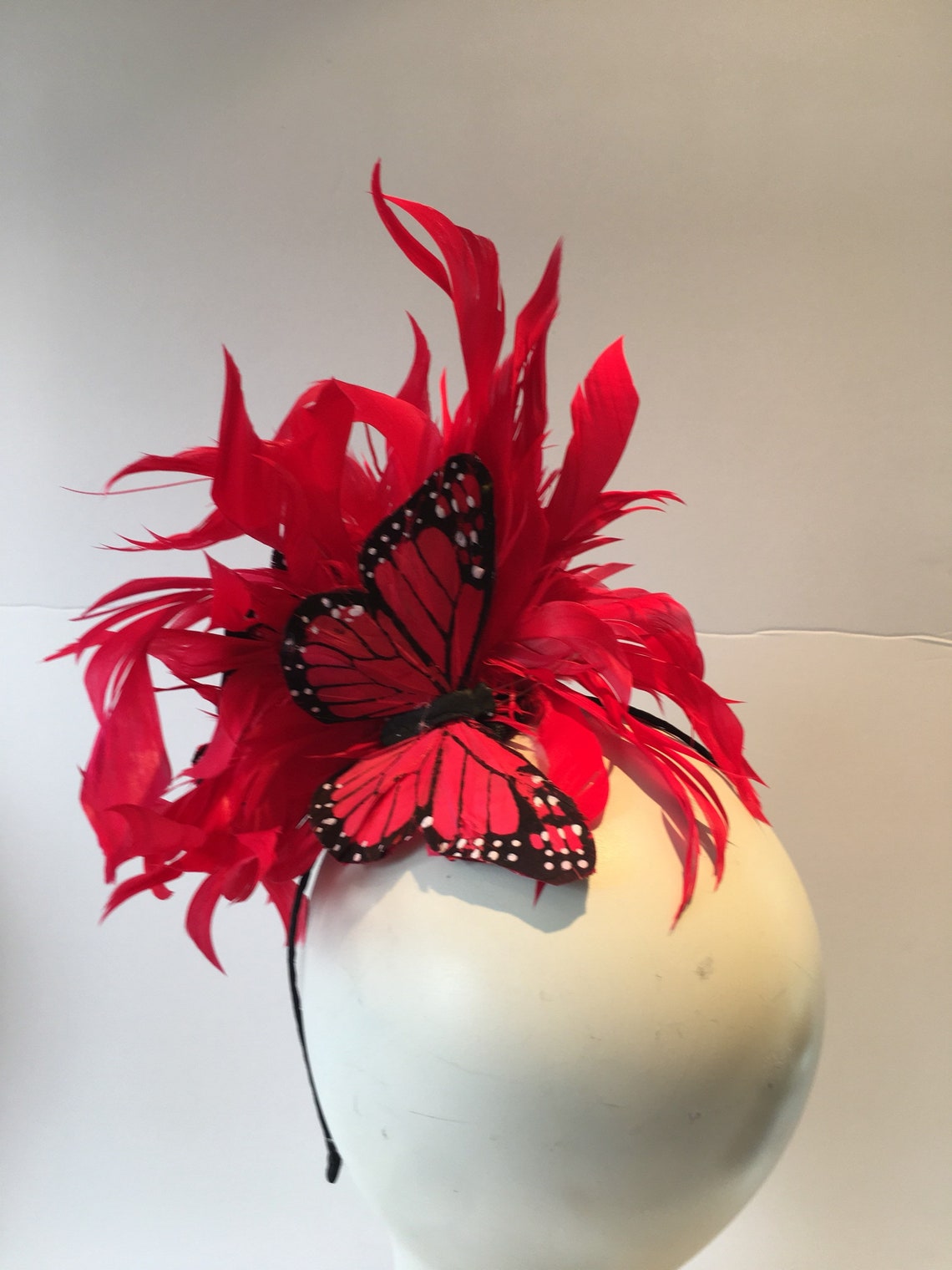 Red Fascinator Butterfly Headdress derby wedding - Etsy