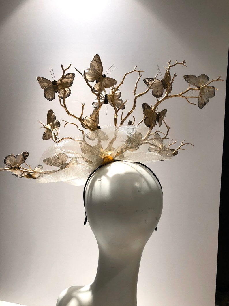 Gold Fascinator Derby Hat Butterfly Headpiece Wedding - Etsy Australia