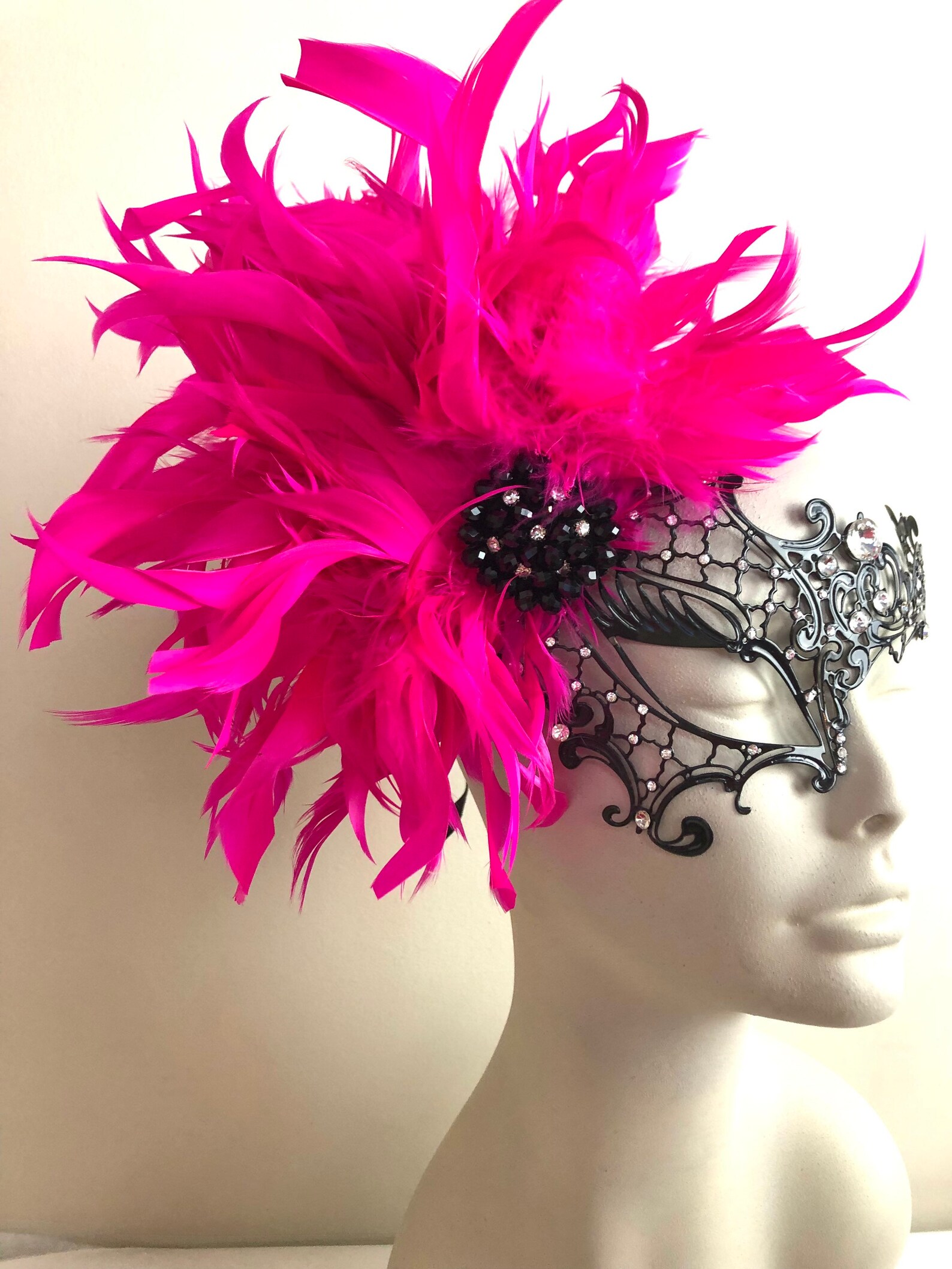 Hot Pink Masquerade Mask Feather Mask - Etsy