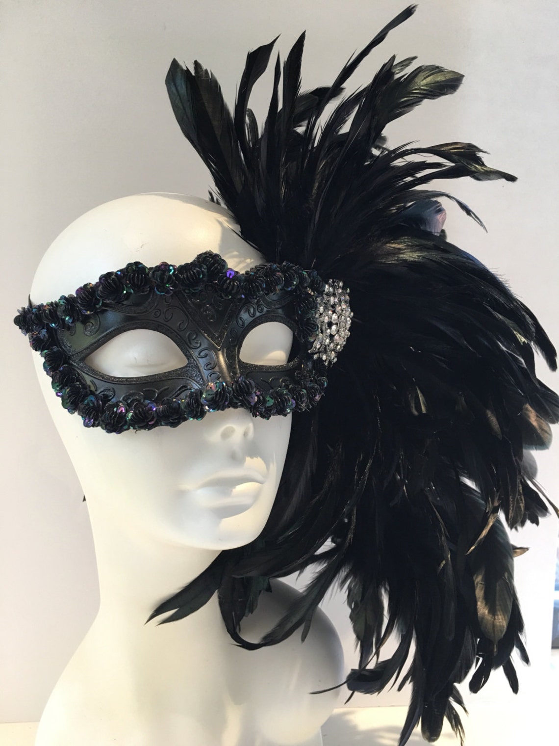 Black Feathered Masks Mardi Gras Etsy