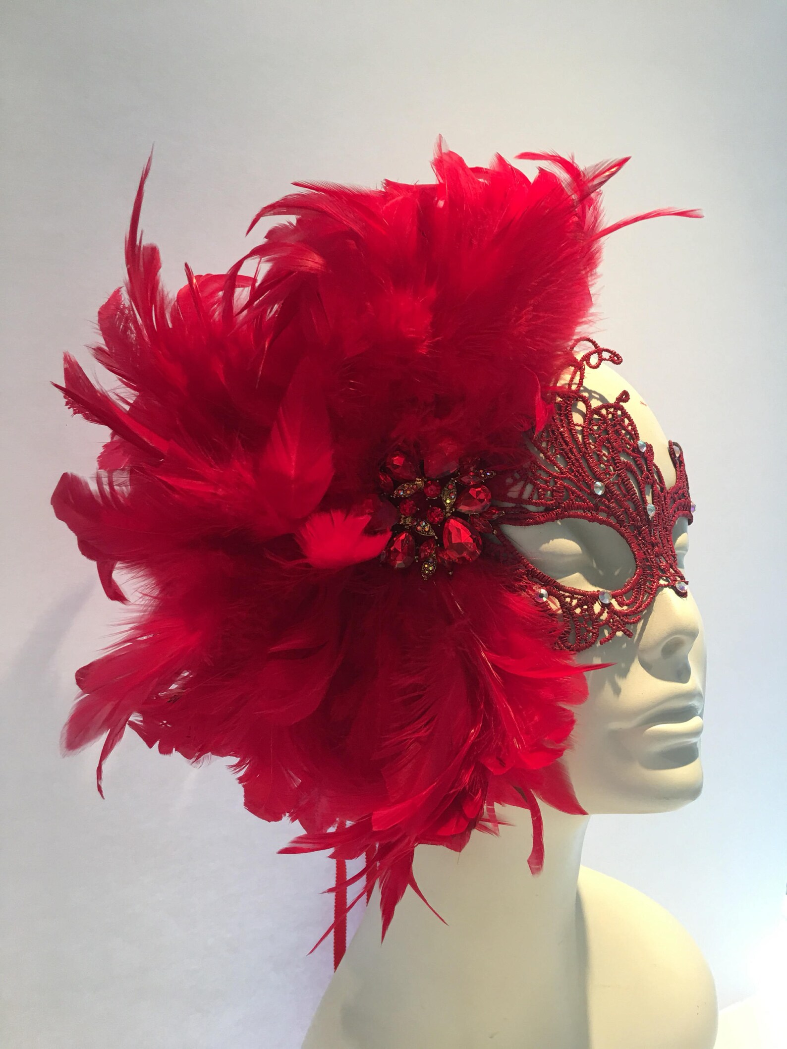 Red Masks Lace Halloween Mask feather Masquerade - Etsy