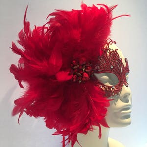 Red Masks- Lace Halloween Mask -feather Masquerade - Etsy