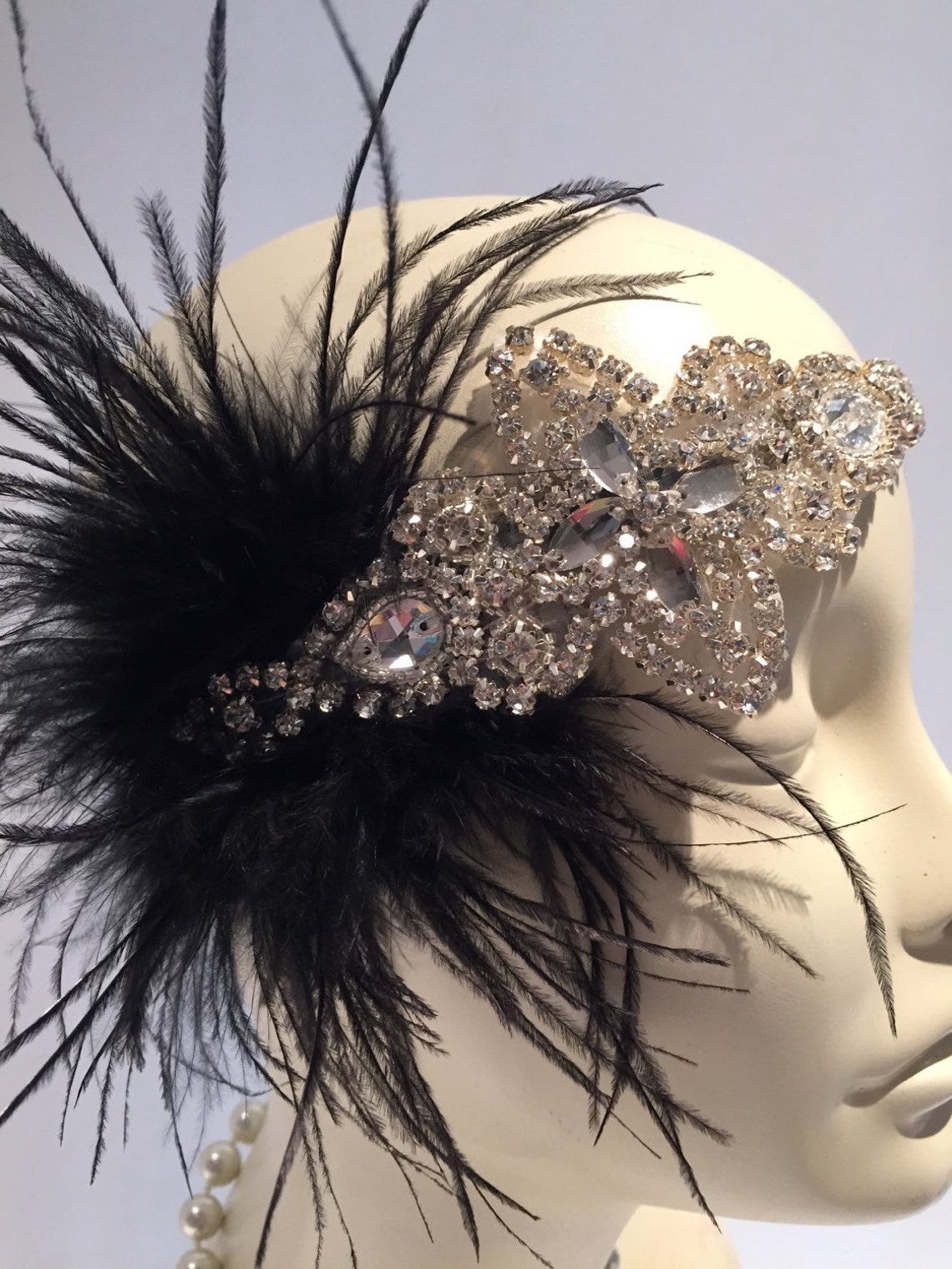 Flapper Headpiece Black 1920s Head Wrap | Etsy