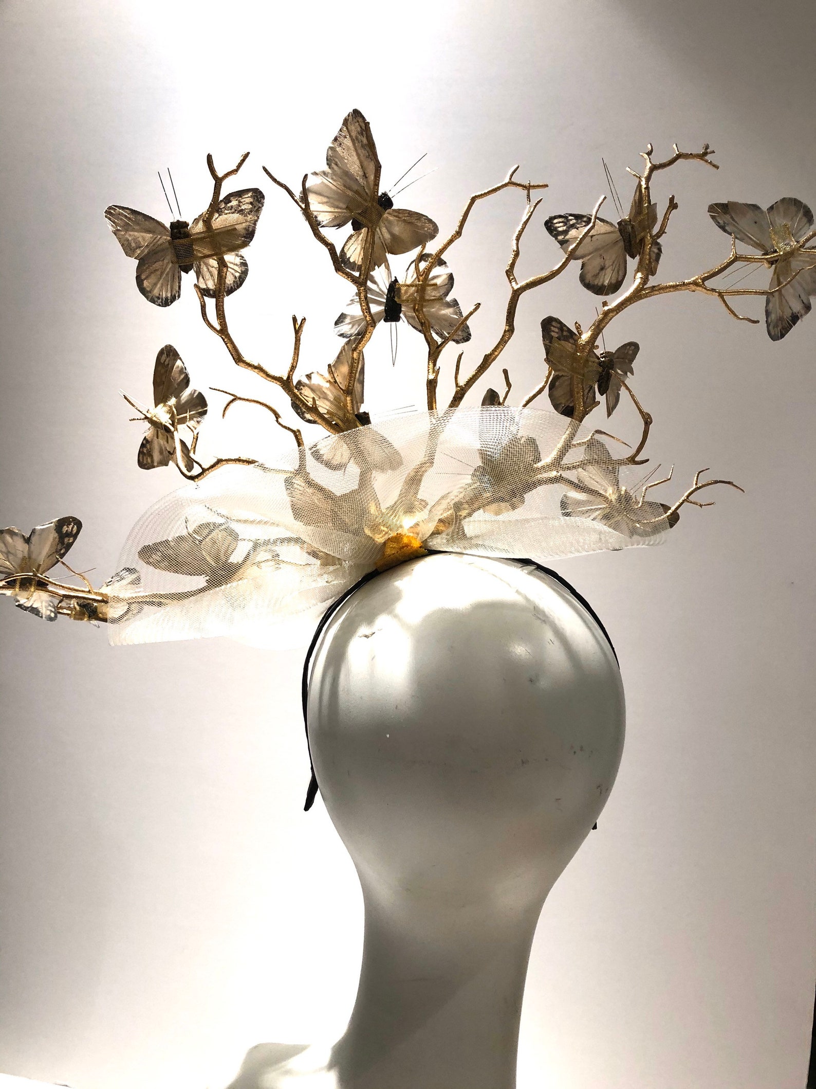 Gold Fascinator Derby Hat Butterfly Headpiece Wedding | Etsy